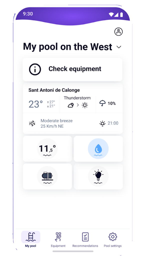 Control integral de la piscina a través de una app